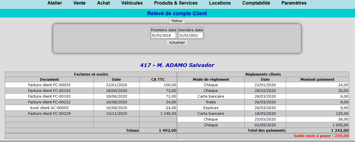 Relevé de compte client - Le logiciel des garages moto