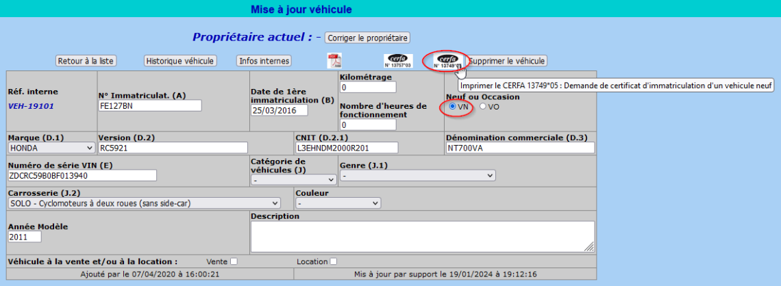 MotoClic - Vehicules neufs - Impression CERFA 13749*05 "DEMANDE DE CERTIFICAT D’IMMATRICULATION ...