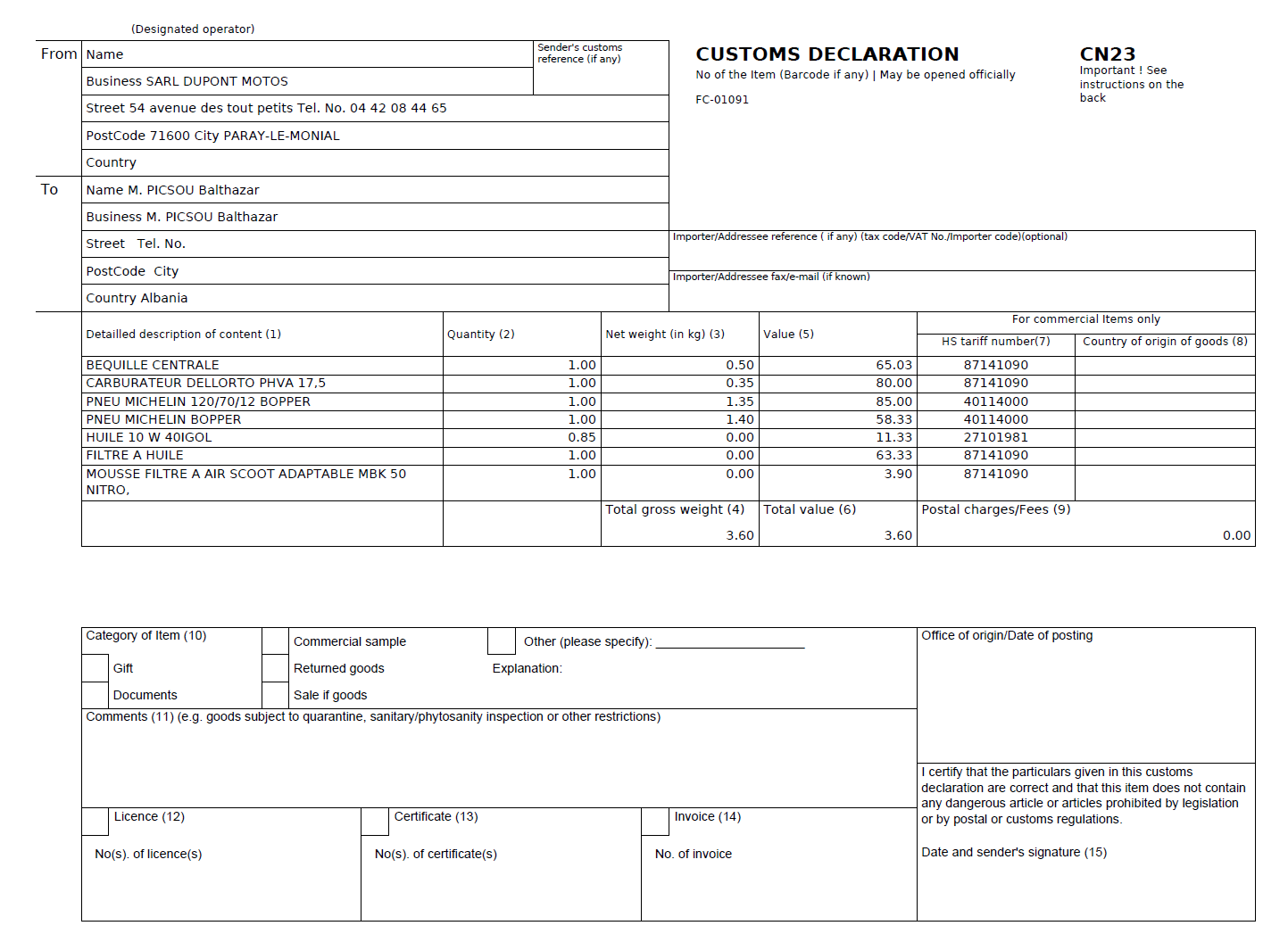 Codes douaniers - Le logiciel des garages moto